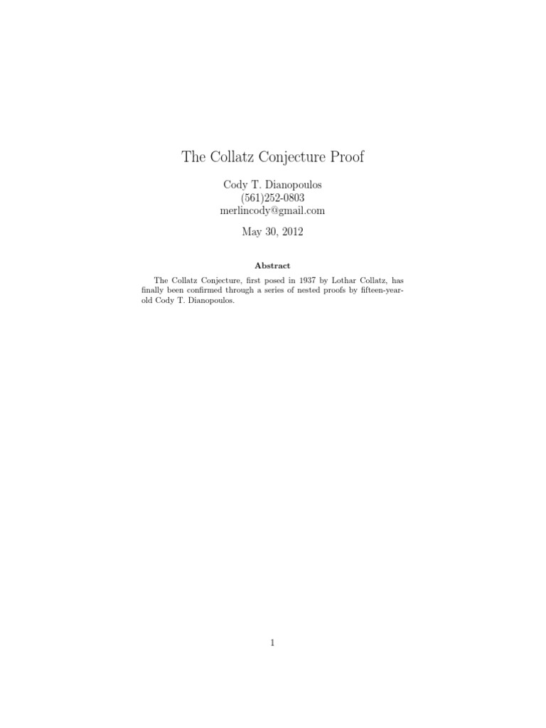 Collatz Conjecture Proof Pdf Arithmetic Logic