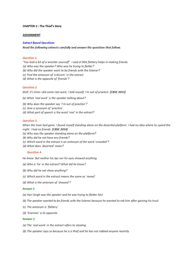 Extract-Based Questions on The Thief's Story | PDF | Theft