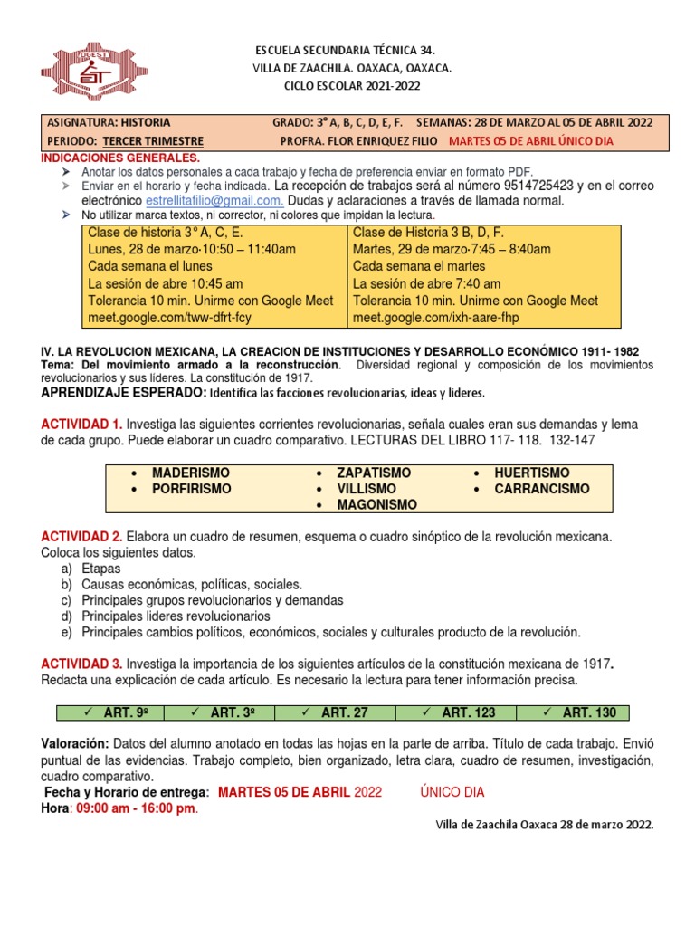 Act. 32,33. Hist.3° | PDF | revolución mejicana | México