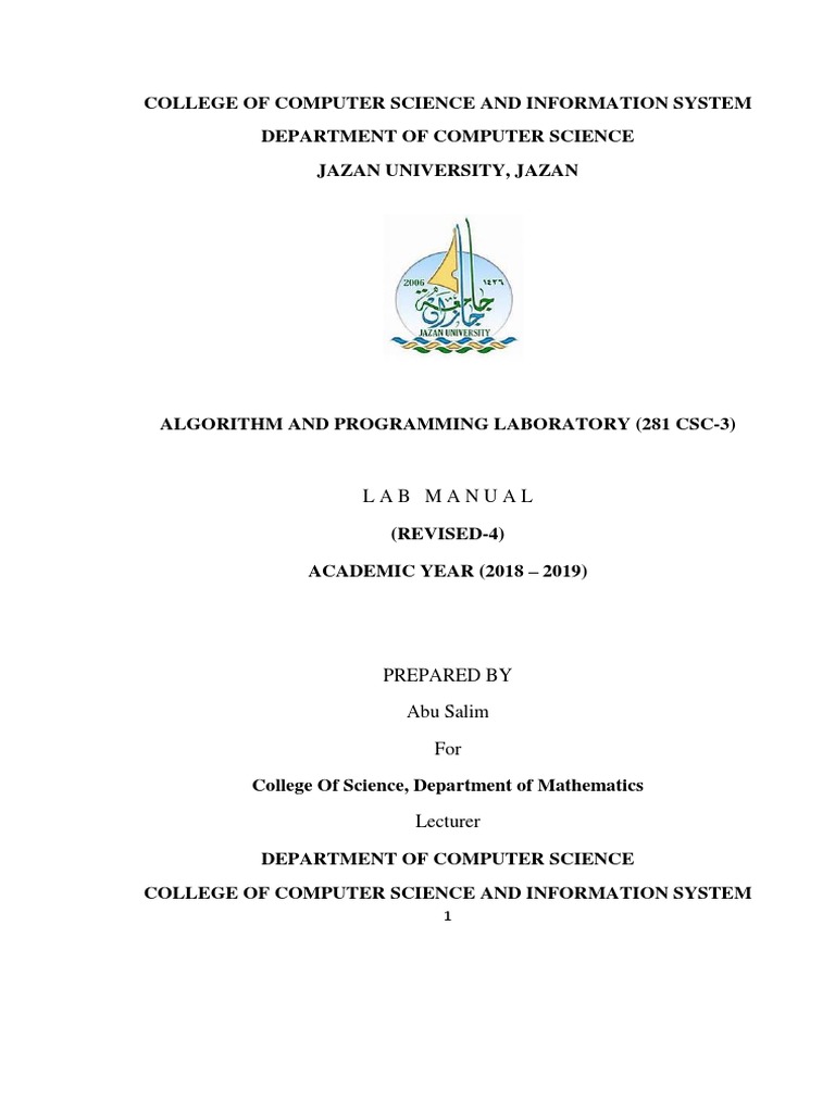 C Programming Lab Manual 2018-2019 | PDF | Computer Program | Programming