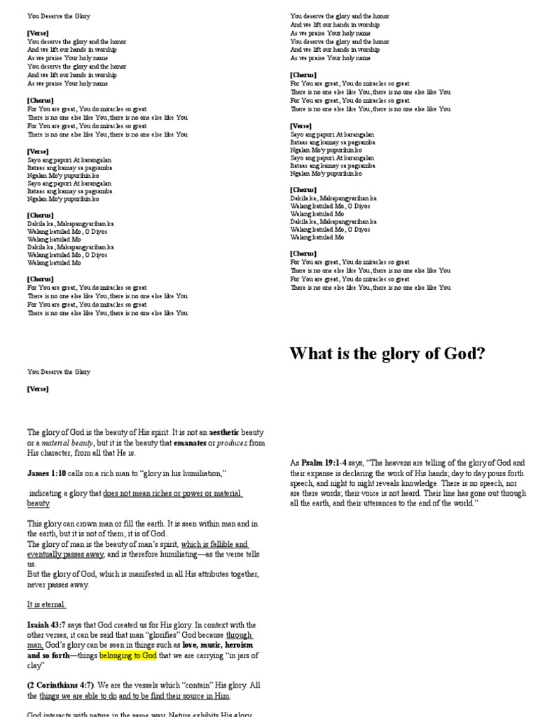 You Deserve The Glory | PDF | Glory (Religion) | God