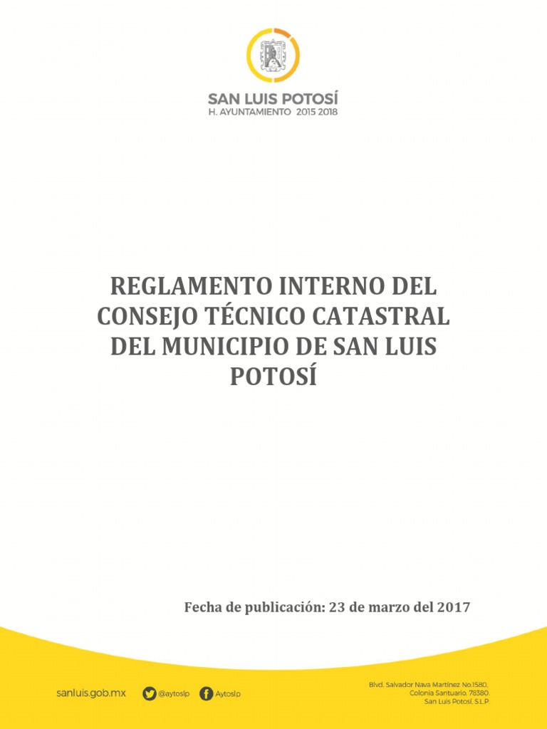 Reglamento Interno Del Consejo T Cnico Catastral Del Municipio de San Luis Potos | PDF ...