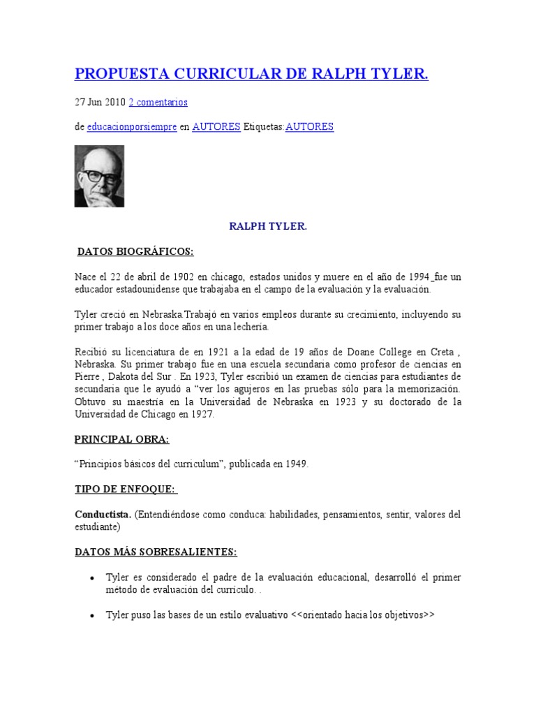 Propuesta Curricular de Ralph Tyler | PDF | Aprendizaje | Evaluación