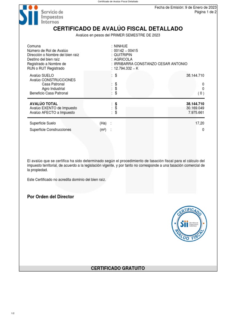 Certificado de Avalúo Fiscal Detallado 1 | PDF | Economias | Mercado ...