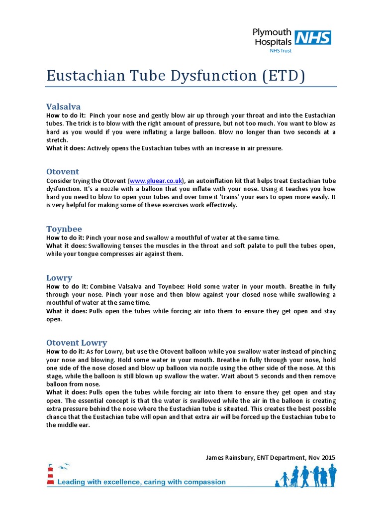 Exercises For Eustachian Tube Dysfunction | PDF | Mucus | Human Head ...