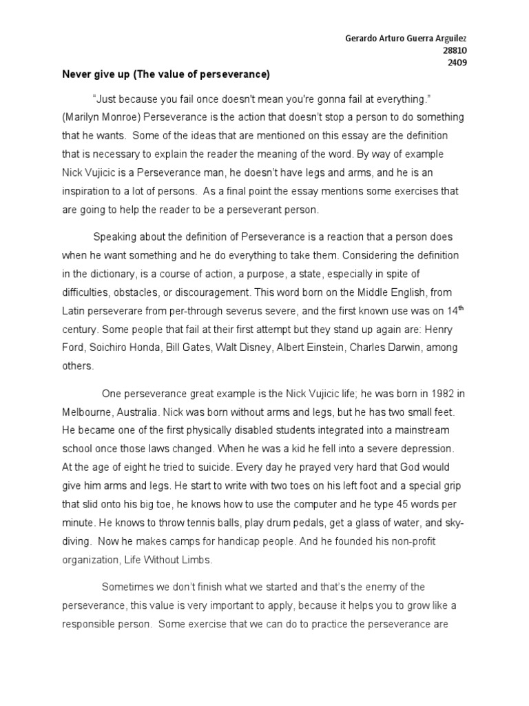 Perseverance Essay | PDF