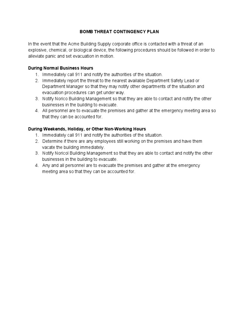 Contingency Plan For Threat | PDF