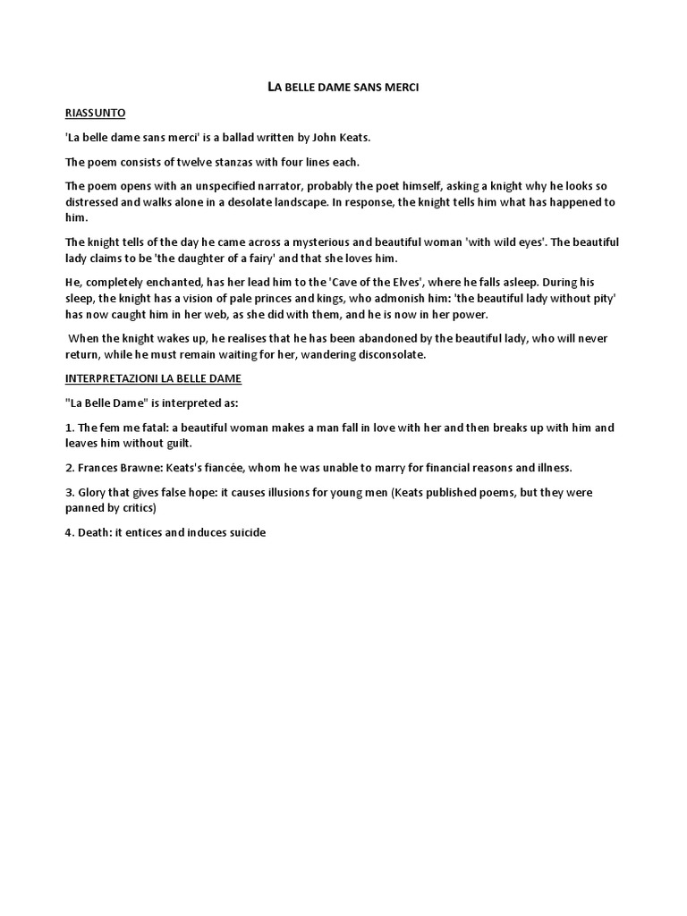 La Belle Dame Sans Merci | PDF | Victorian Literature | Frankenstein