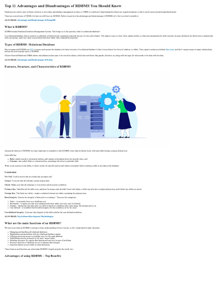 Top 11 Advantages and Disadvantages of RDBMS You Should Know | PDF