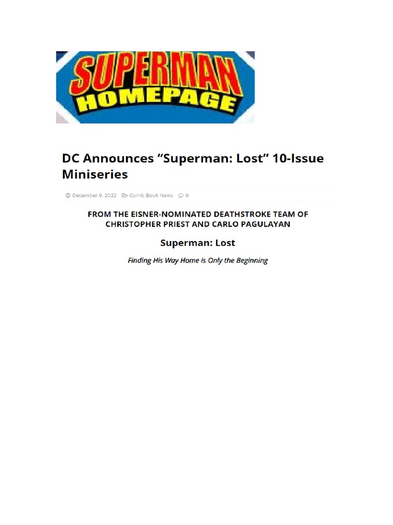 Superman Lost Comic Book 2023 | PDF