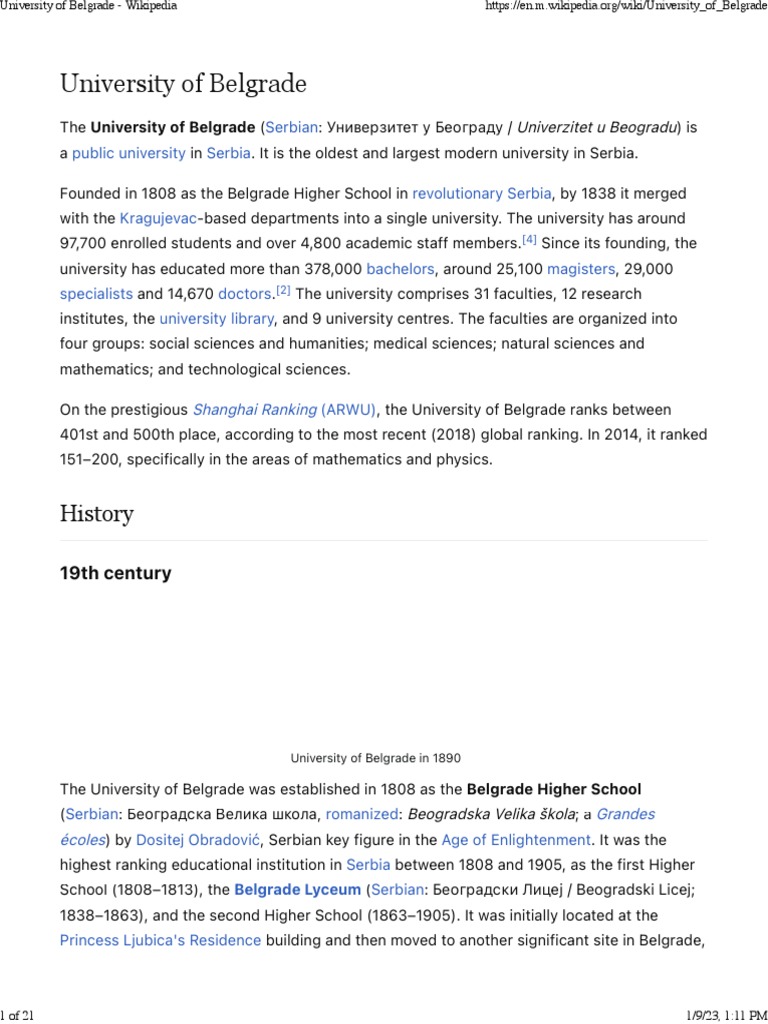University of Belgrade - Wikipedia | PDF