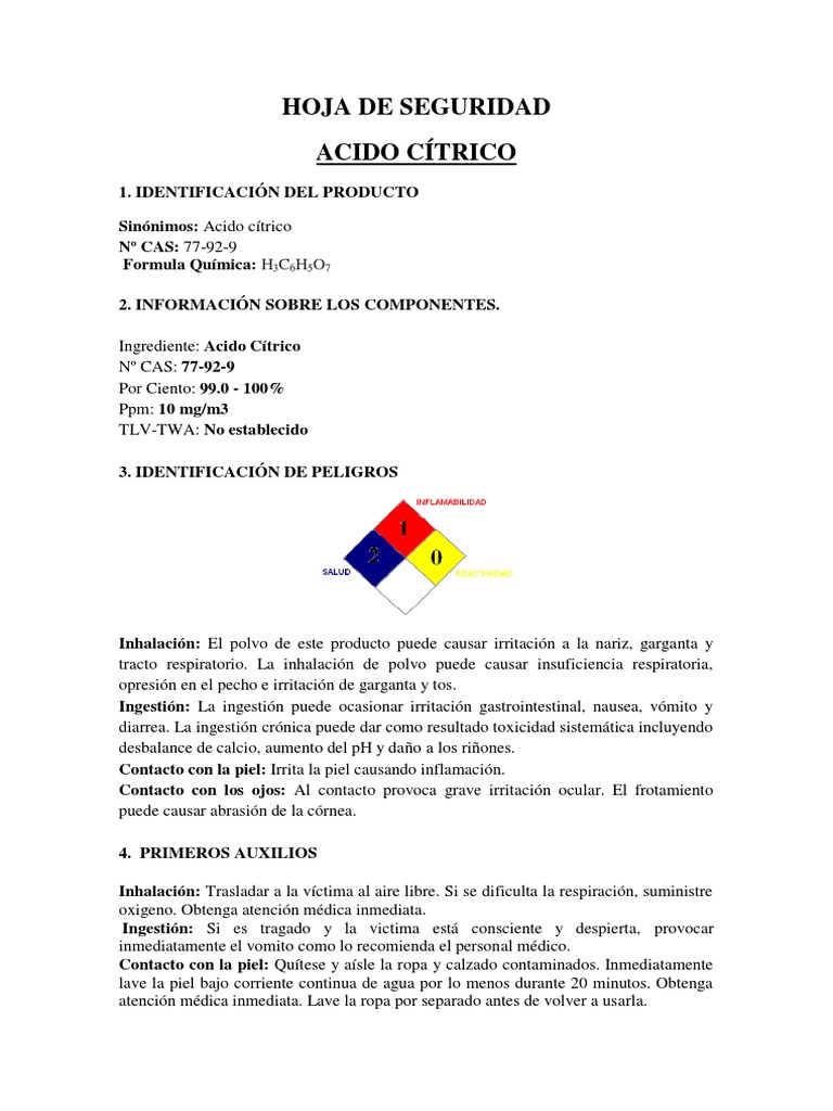 Acido Cítrico | PDF | Agua | Solubilidad