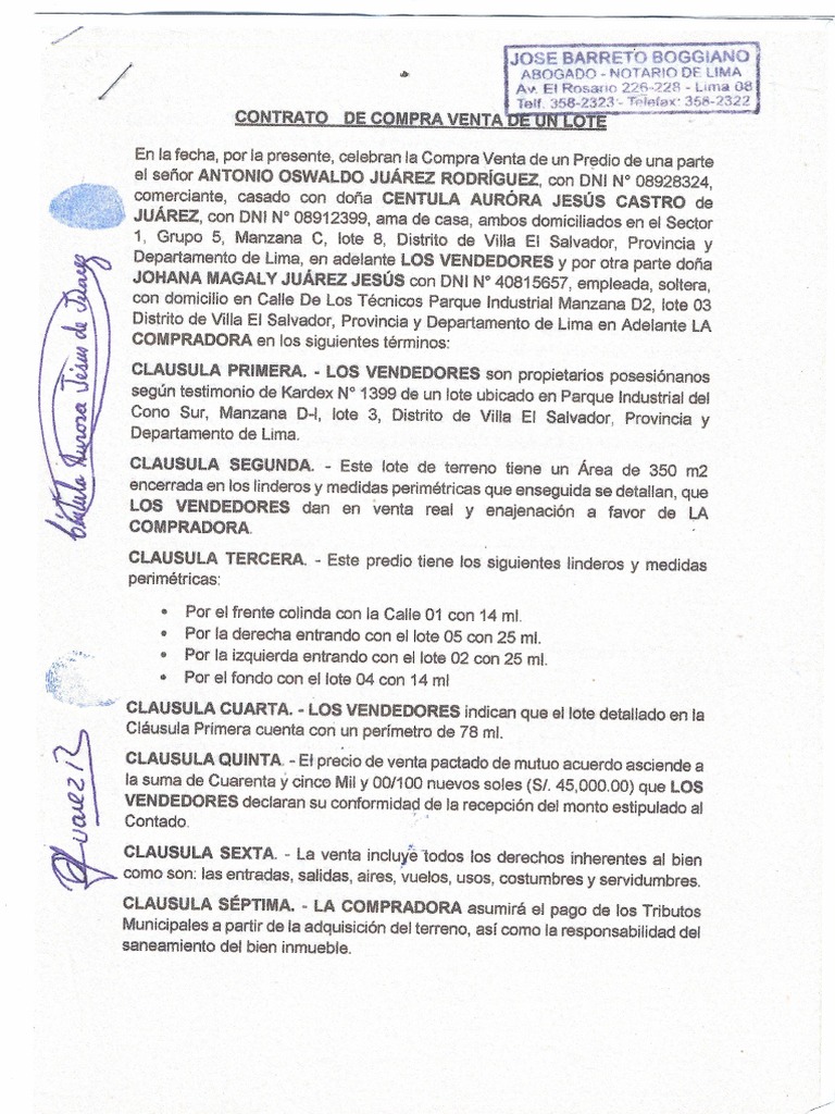 Contrato de Compra Venta de Un Lote | PDF
