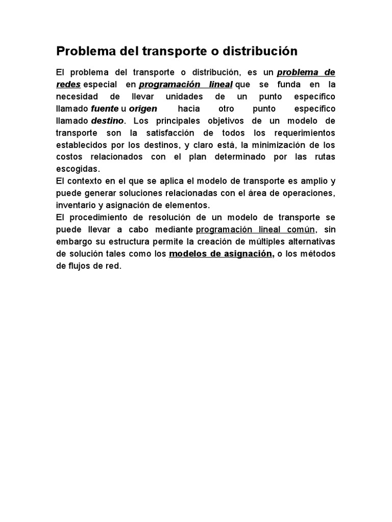 Problema Del Transporte o Distribucion | PDF | Programación lineal | Conceptos matemáticos