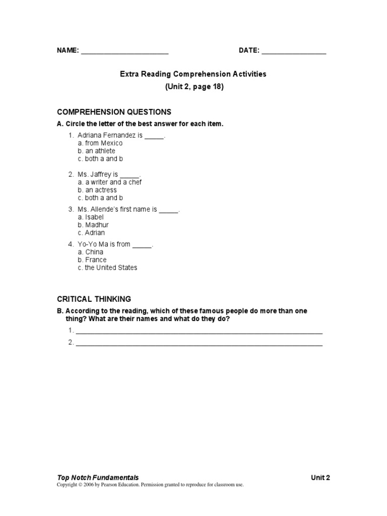 Famous People Reading Comprehension | PDF