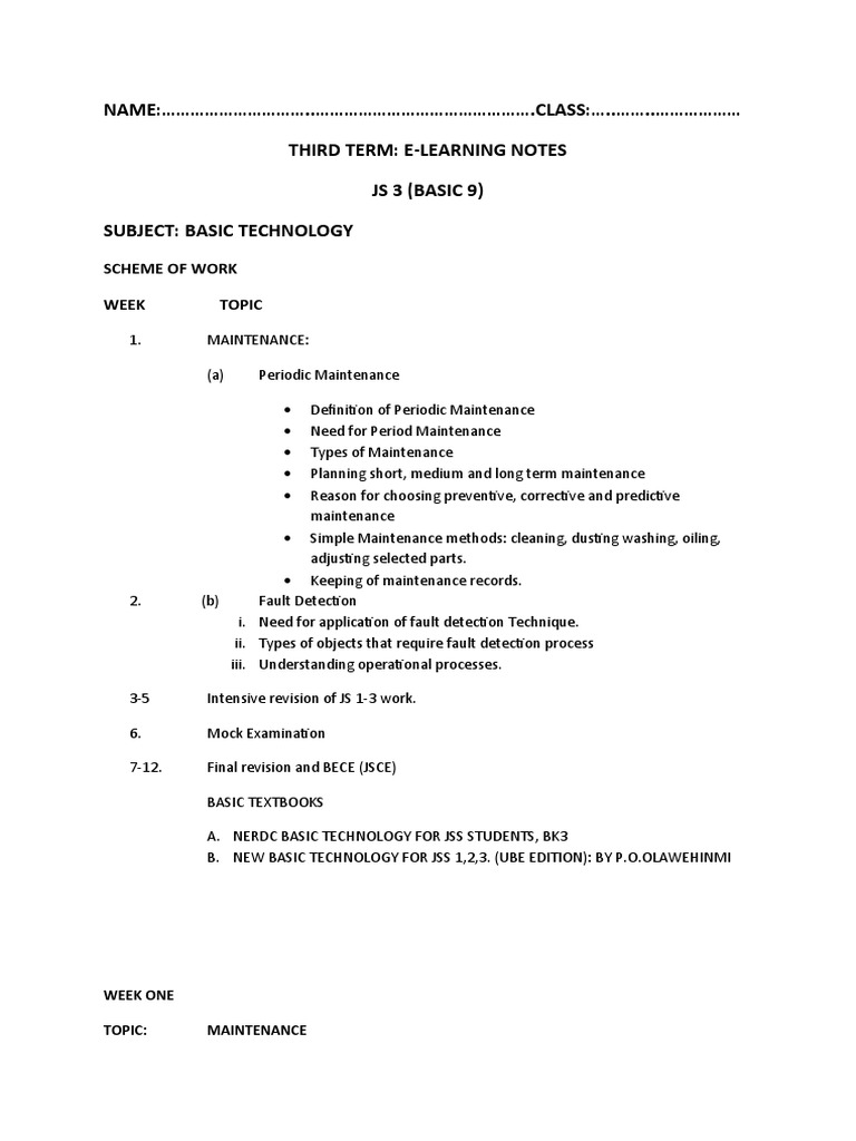 Basic 9 Basic Tech 3RD Term E-Notes | PDF | Mechanical Engineering ...