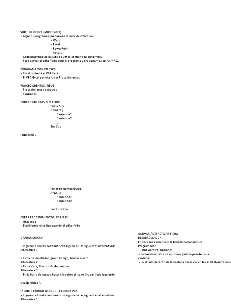 Programación VBA en Excel: Guía Básica | PDF | Visual Basic para Aplicaciones | Microsoft Excel