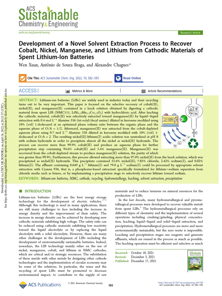 Solvent Extraction Process To Recover | PDF | Acid | Lithium Ion Battery