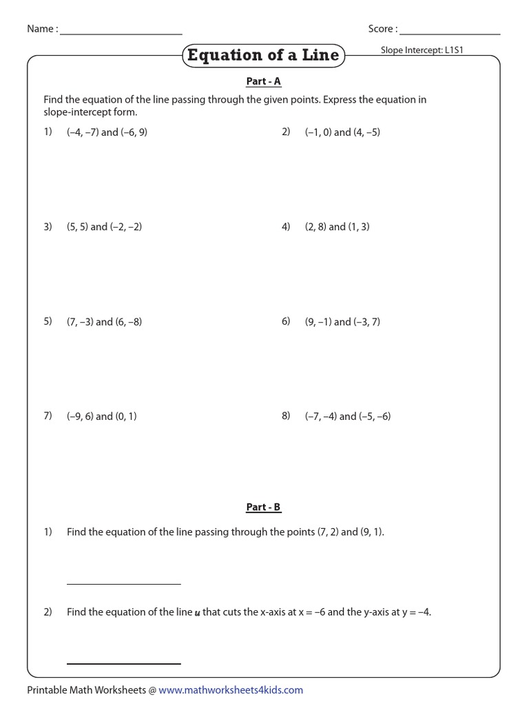 Linear Equation - Two Points - Equation Level1 All | Download Free PDF ...