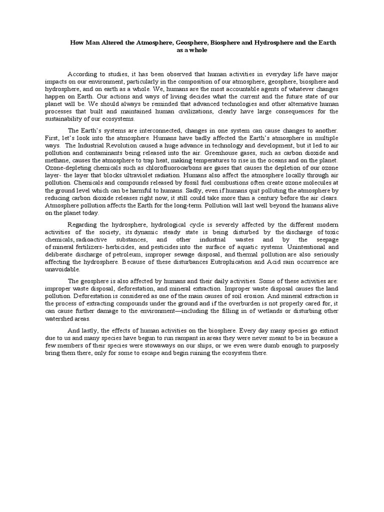 Essay - Spheres, Habitable Earth | PDF | Earth | Atmosphere Of Earth