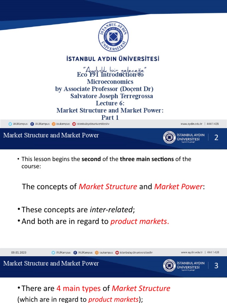 Eco 191 Iau Lecturenotes Powerpoint Presentation 6 Market Structure And Market Power Part 1