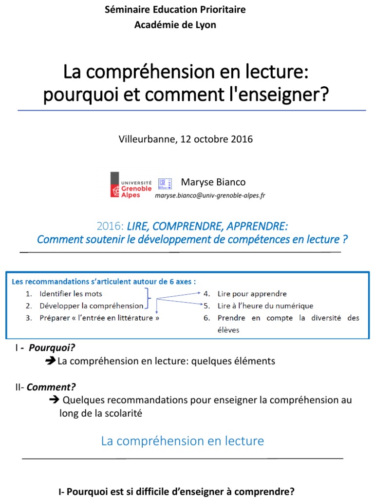 Enseigner la compréhension en lecture | PDF | Apprentissage | Pédagogie