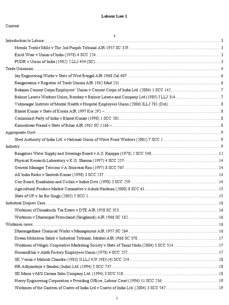 Labour Law Notes | PDF | Collective Bargaining | Labour Law