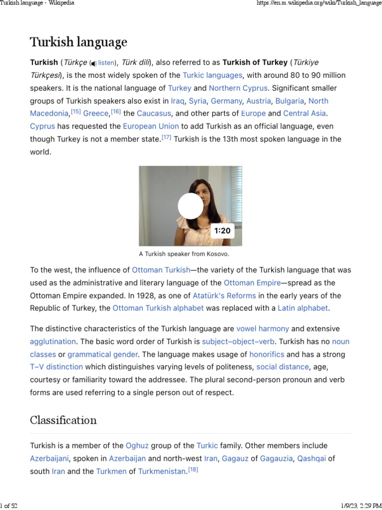 Turkish Language - Wikipedia | PDF | Human Communication | Phonetics