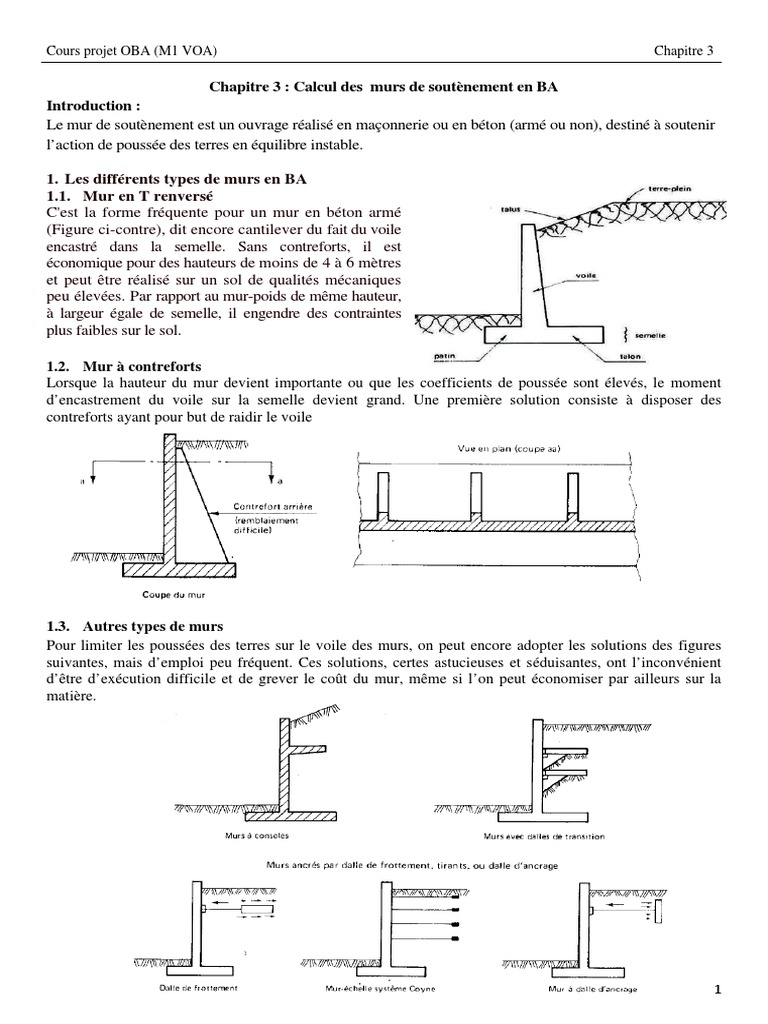 Calcul des murs de soutènement en BA | PDF | Fondation (construction) | Béton armé