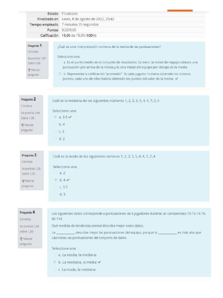 Cuestionarios Estadística | PDF