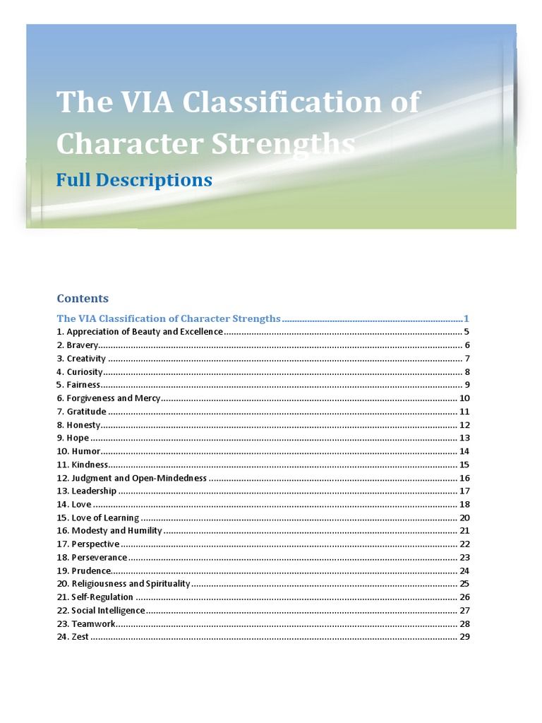 Via Inventory Of Strengths Pdf Forgiveness Courage