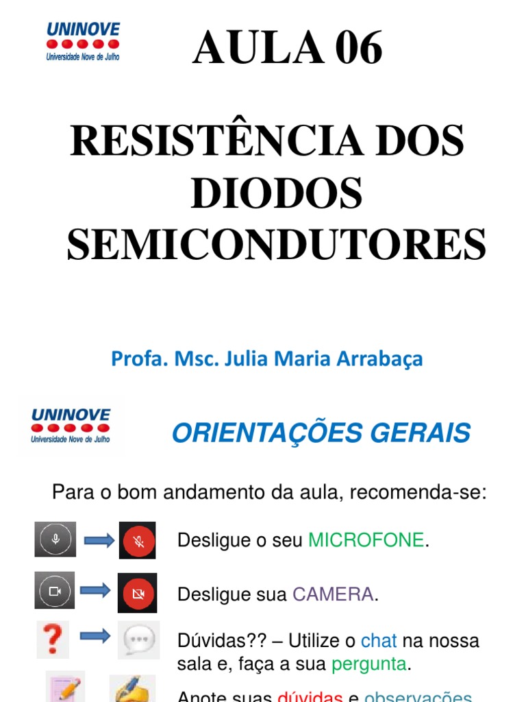 06 Aula Resistencia Dos Diodos | Download grátis PDF | Diodo | Resistência elétrica e condutividade