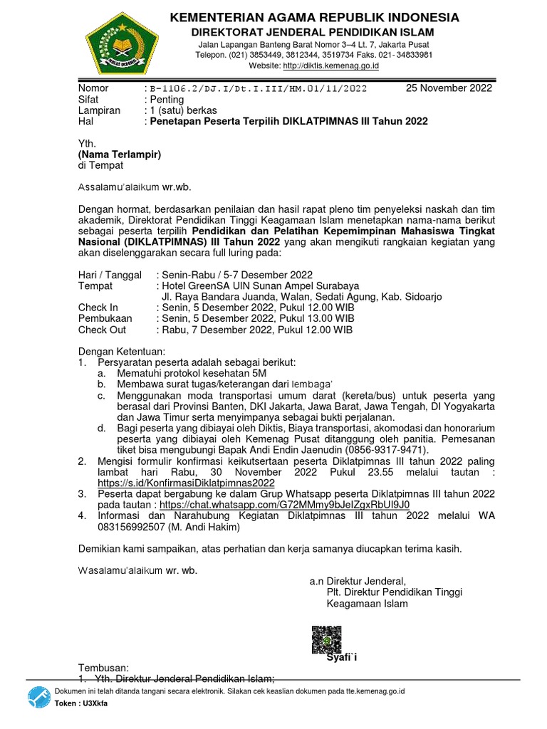 .Surat Penetapan Peserta Diklatpimnas | PDF