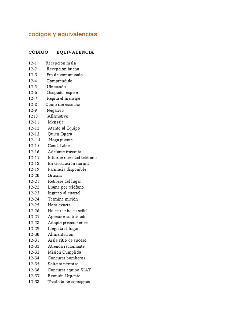 Codigos y Equivalencias | PDF | Policía | Peligros