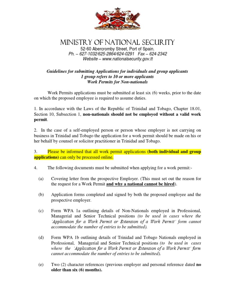 Work Permit Application Guidelines TT | PDF | Fingerprint | Cheque