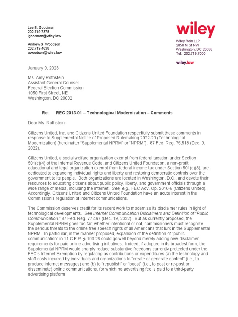 CU-CUF FEC Technology Modernization Comments | PDF | Citizens United V ...