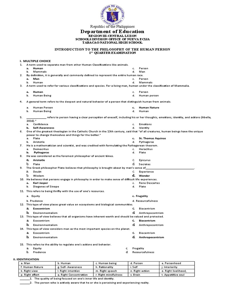 Philo Exam | PDF | Plato | Human