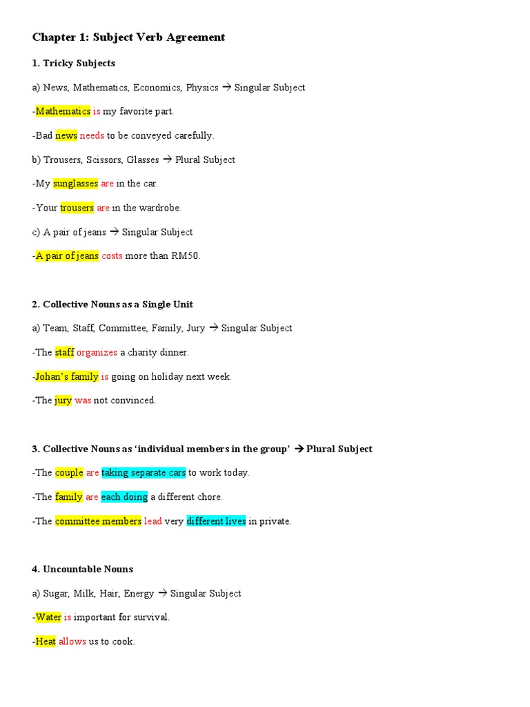 Subject-Verb Agreement Essentials | PDF | Grammatical Number | Plural