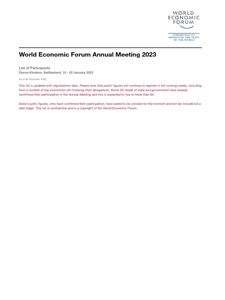 2023 Attendees Davos WEF / Posted As Newsworthy | PDF | World Economic ...