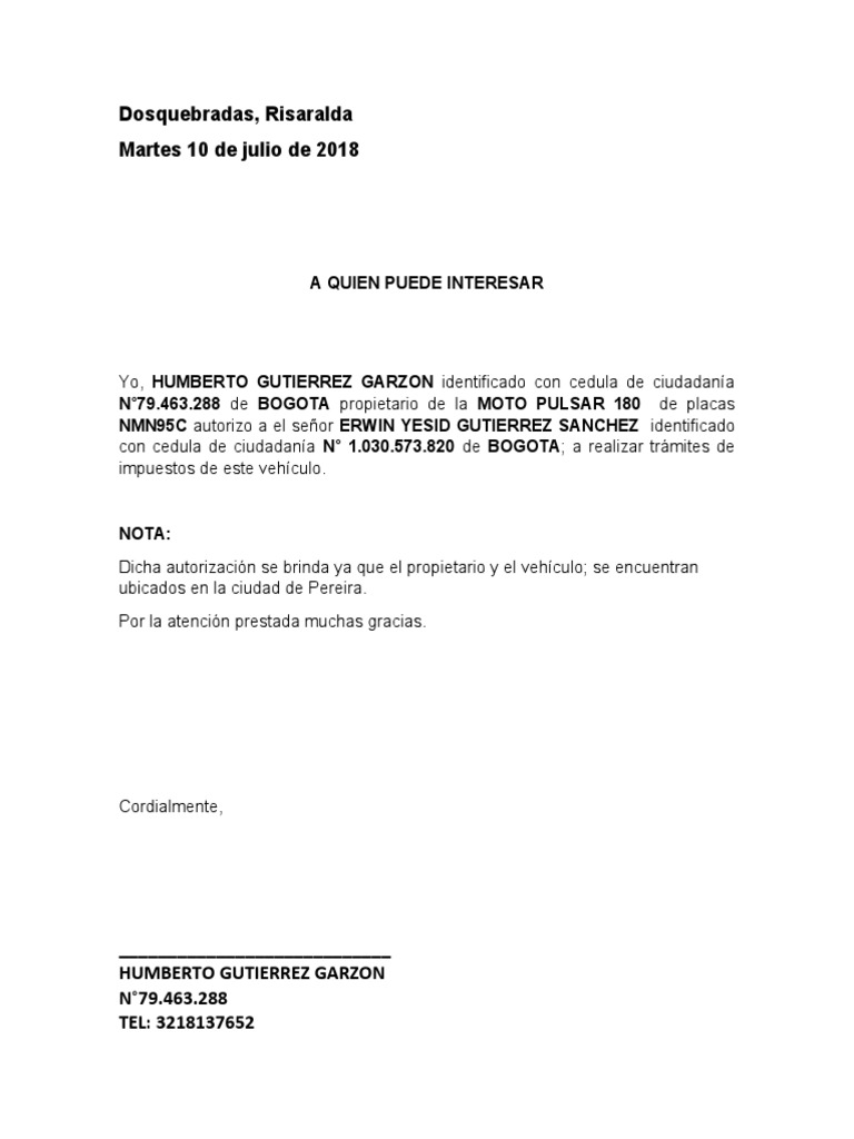 Autorizacion para Tramite | PDF