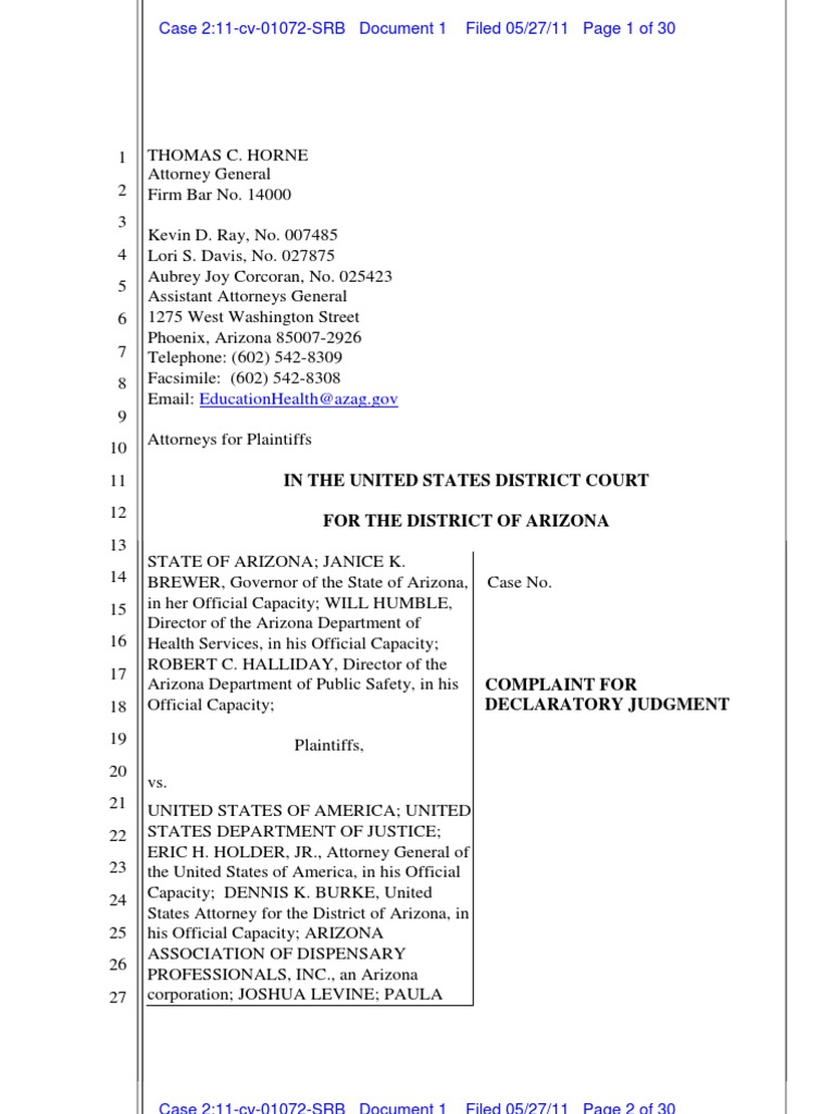 AZ Complaint For Declaratory Judgment | PDF | Controlled Substances Act ...
