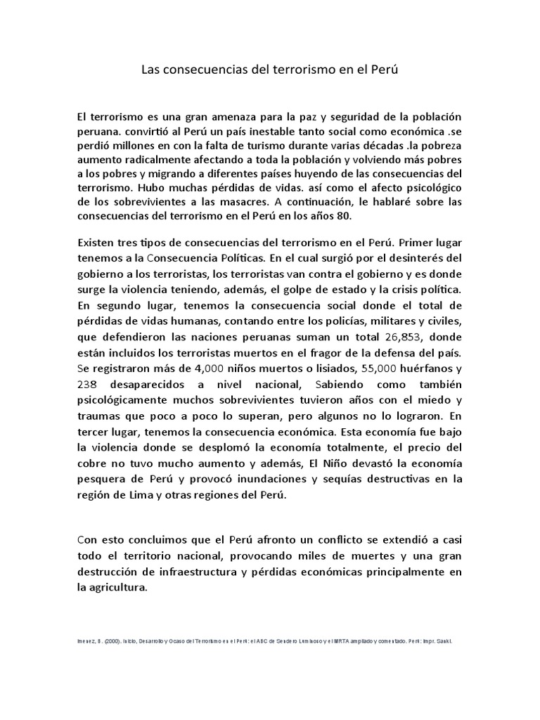 Consecuencias del Terrorismo en Perú 1980 | PDF | Política