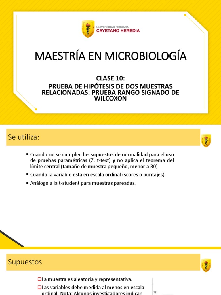 BIO M Micro Sesión 10 Signo Rango Wilcoxon | PDF | Prueba T de Student | Probabilidades y ...