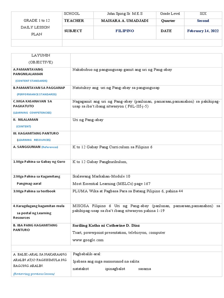 FILIPINO-6-Ist CO 2022 | PDF
