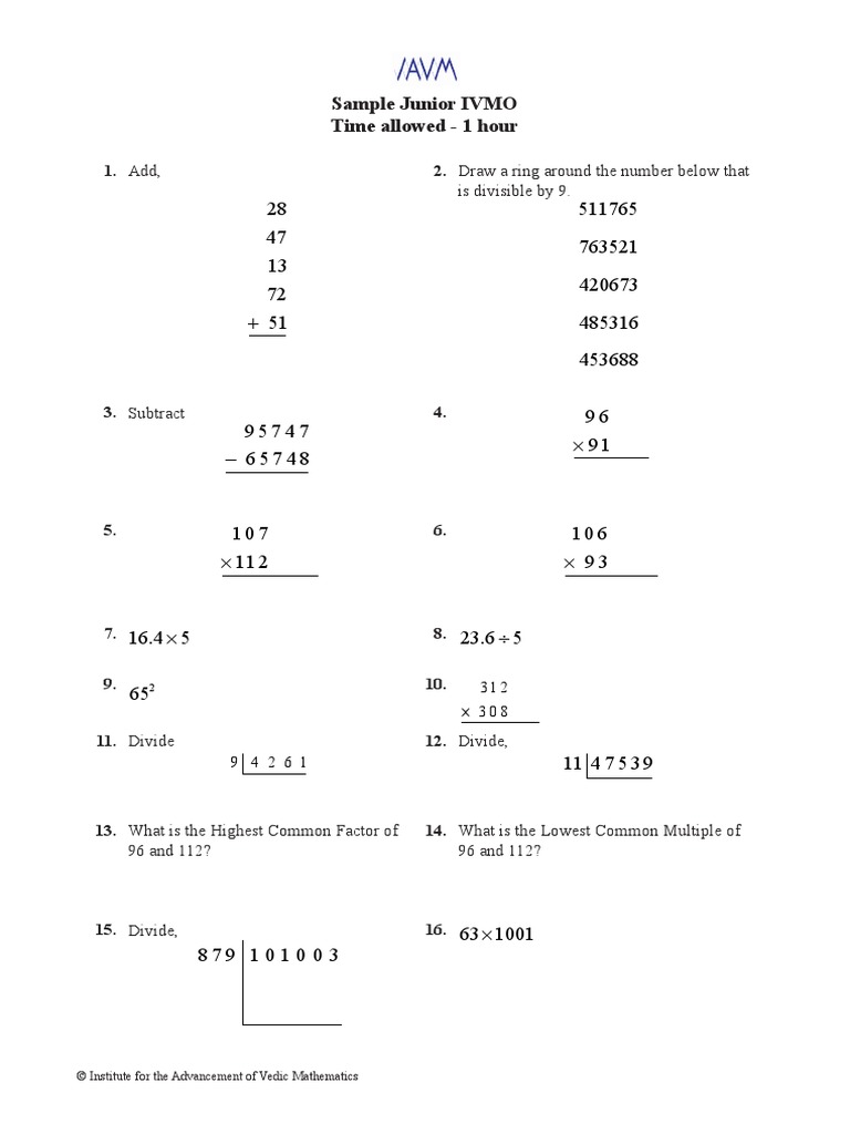 Junior IVMO Sample | PDF | Area | Pi
