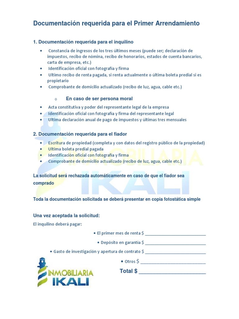 Documentaci - N Requerida para El Primer Arrendamiento | PDF | Derecho