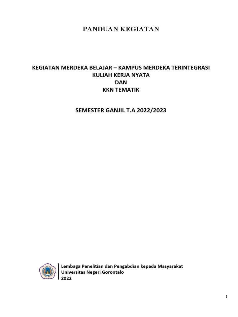 Panduan Kegiatan KKN Tematik Dan MBKM Terintegrasi KKN Tahun 2022 | PDF