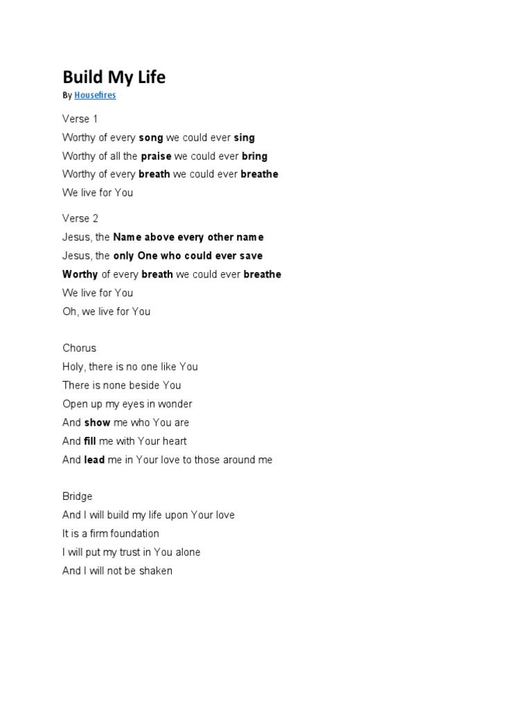 Build My Life Lyrics by Housefires | PDF