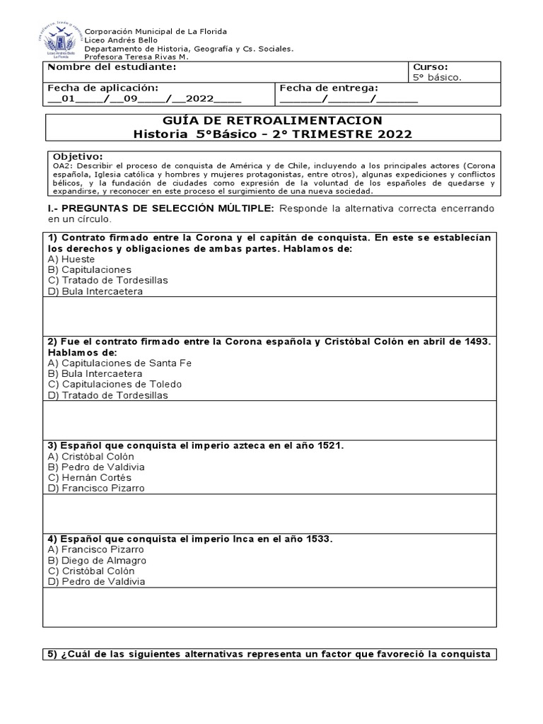 GUÍA - HIST - 5°BÁSICO ProcesoConquista | PDF | Imperio Inca | Francisco Pizarro