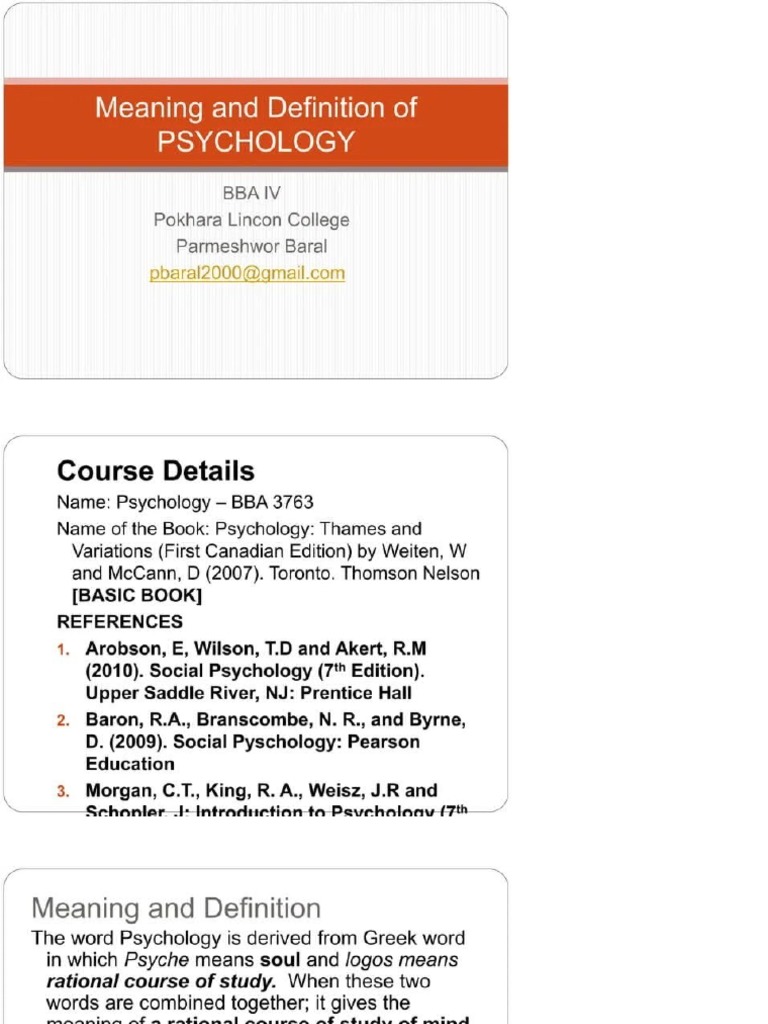 Meaning and Definition of Psychology | PDF